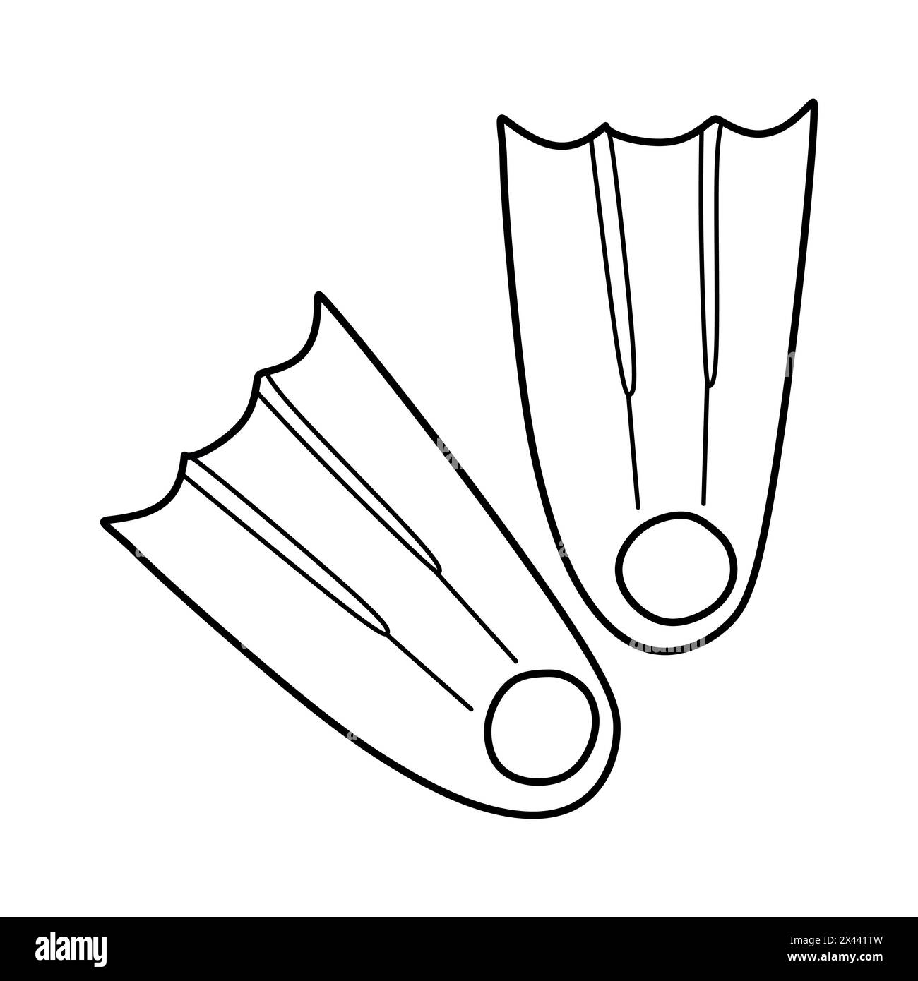 Diving flippers Doodle icon on white background. Hand Drawn Outline ...