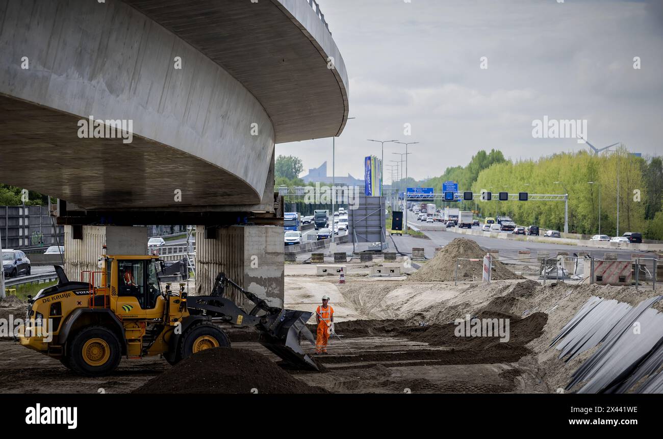 ROTTERDAM - A fly-over road section is ready during the work on the A16 ...