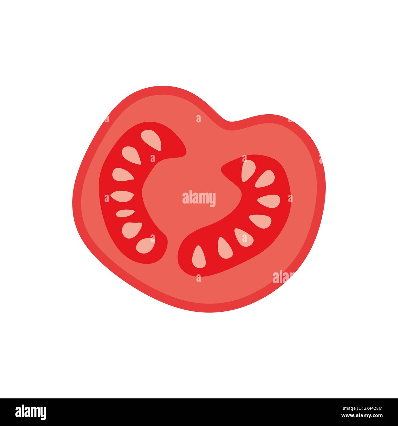 Tomato slice with seeds. Cut piece of fresh raw red vegetable. Veggie ...