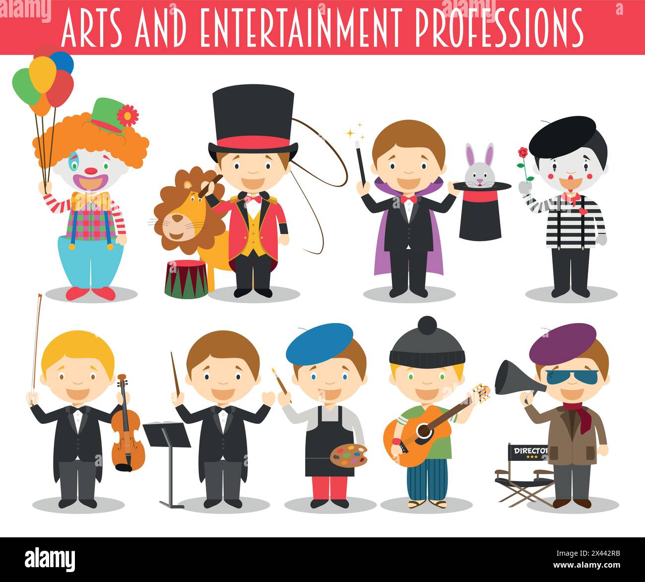 Vector Set of Arts and Entertainment Professions in cartoon style Stock ...