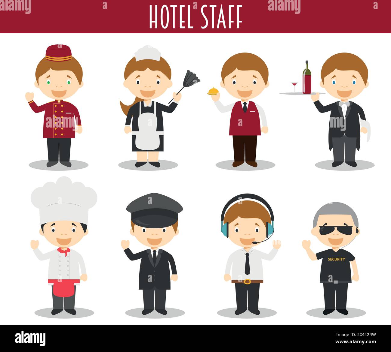 Vector Set of Hotel Staff Professions in cartoon style Stock Vector ...