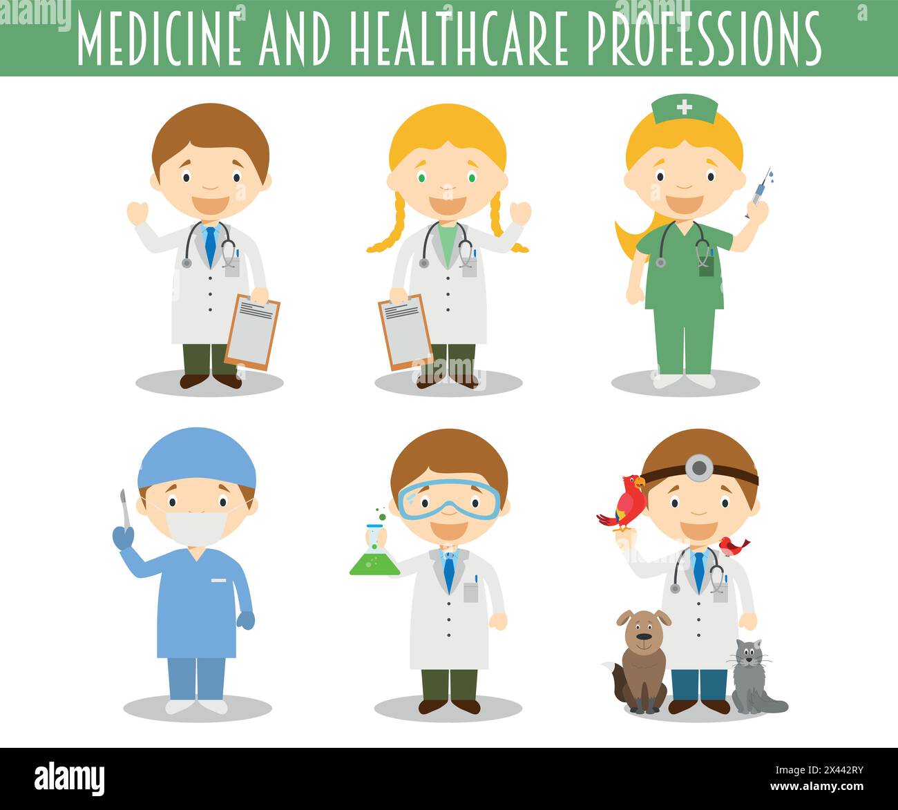 Vector Set of Medicine and Healthcare Professions in cartoon style ...