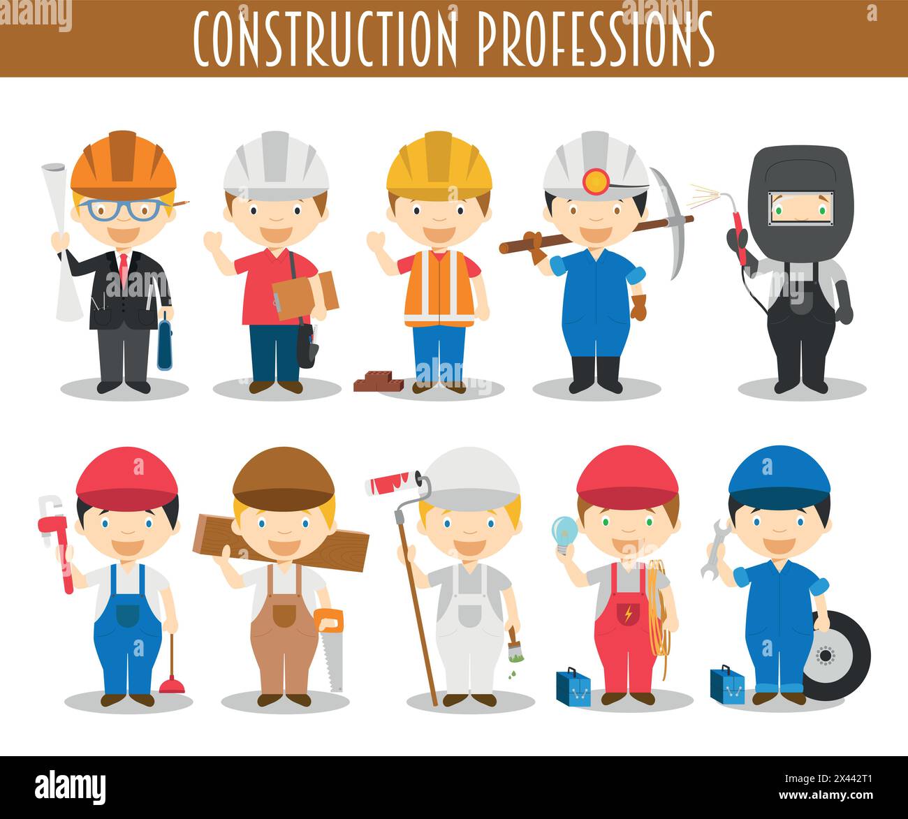 Vector Set of Construction Professions in cartoon style Stock Vector ...