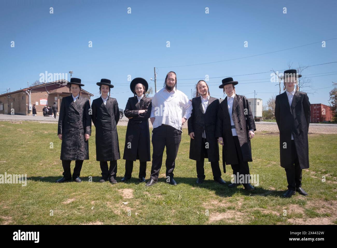 A posed photo of 7 orthodox Jewish boys from the Satmar Hasidic dynasty ...