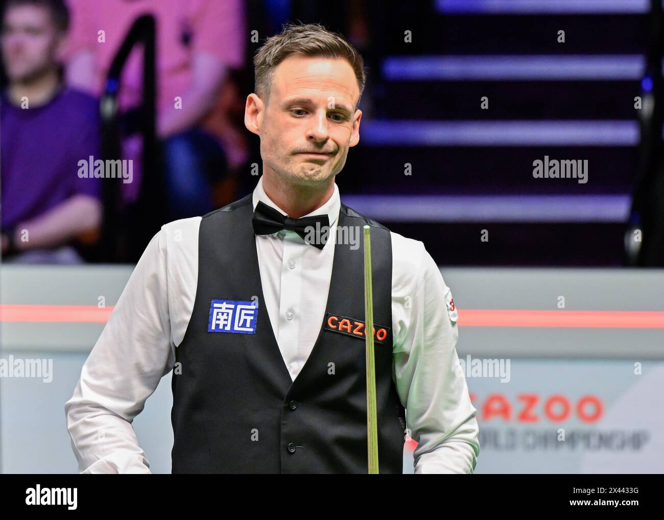David Gilbert reacts, during the Cazoo World Championships 2024 at ...