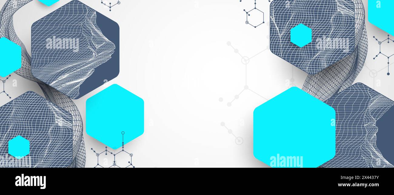 Scientific and technological background. Wireframe wave with hexagons ...