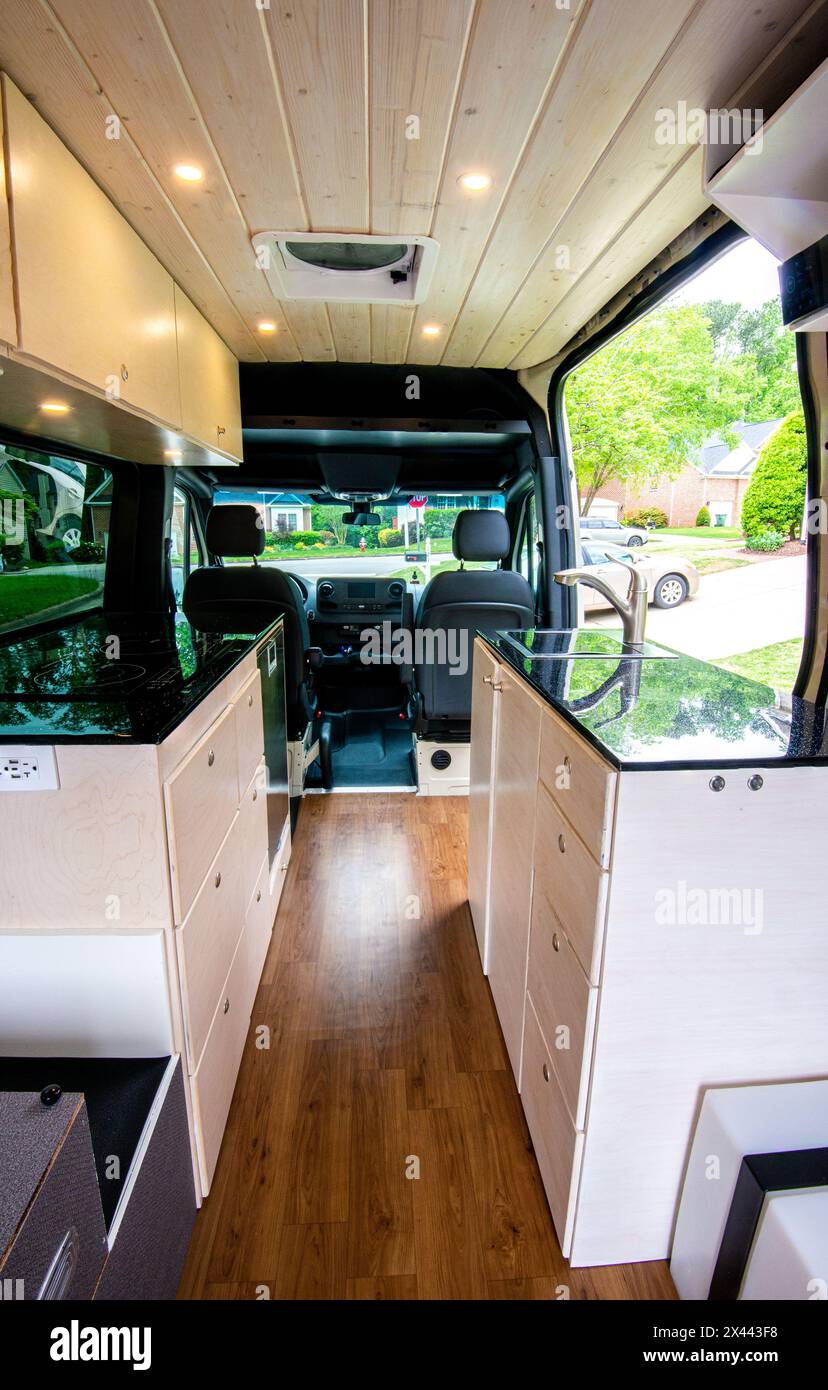 Interior of a Mercedes Benz cargo van after converting into an motor ...