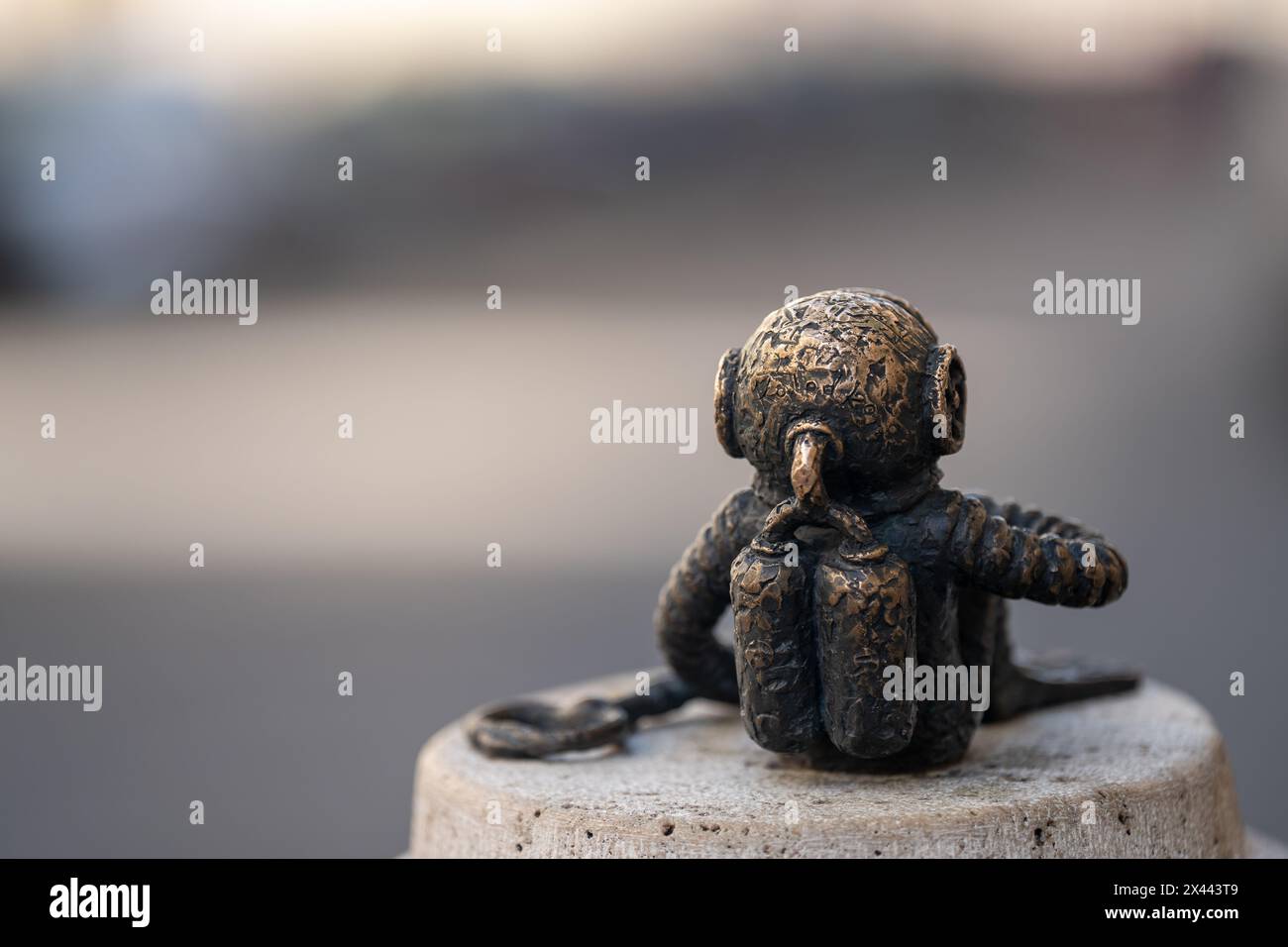 Budapest, Hungary - April 13, 2024: Kolodko diver mini bronze sculpture ...