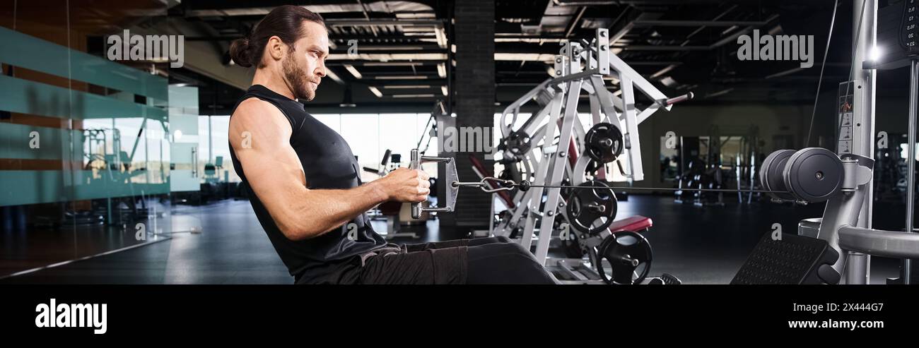 Athletic man in active wear engaging in a workout routine using a ...