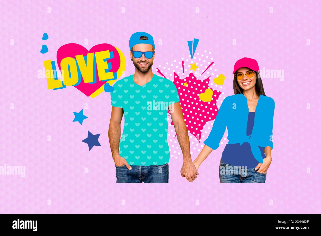 Composite photo collage of two happy girl guy celebrate valentine day ...