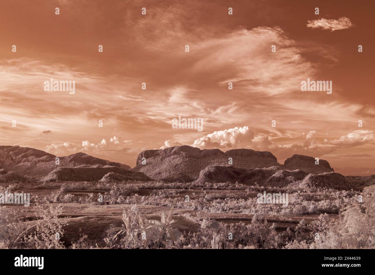 An infrared landscape picture taken looking across the Vinales valley ...