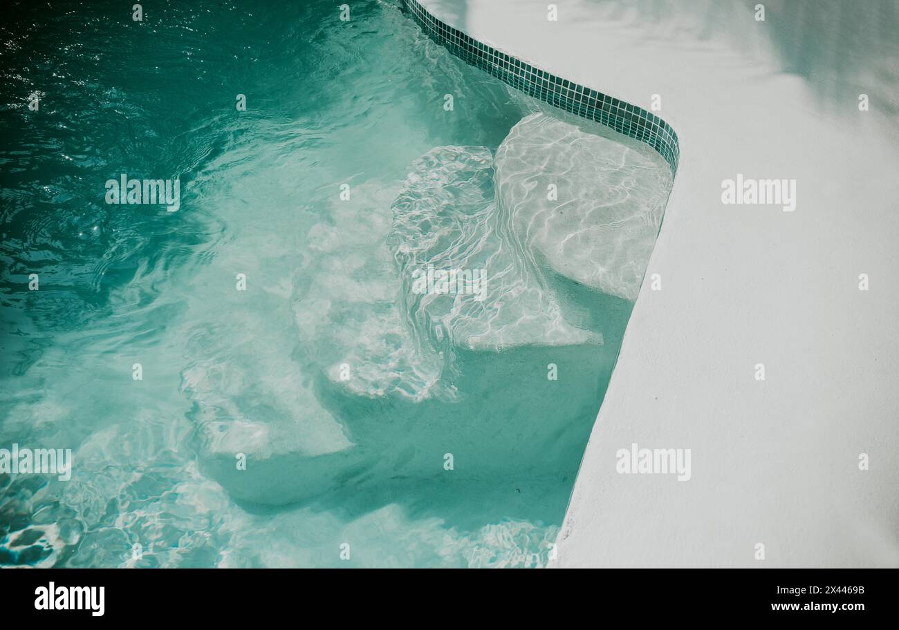 Details of stairs of a home swimming pool. Design and detail of stairs ...