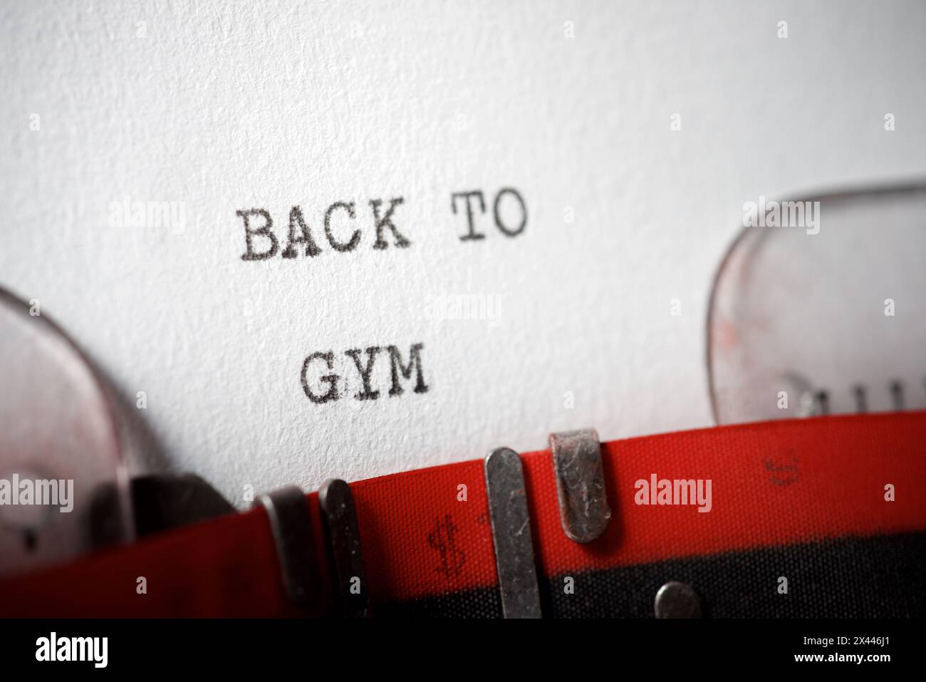 Back to gym text written with a typewriter Stock Photo - Alamy