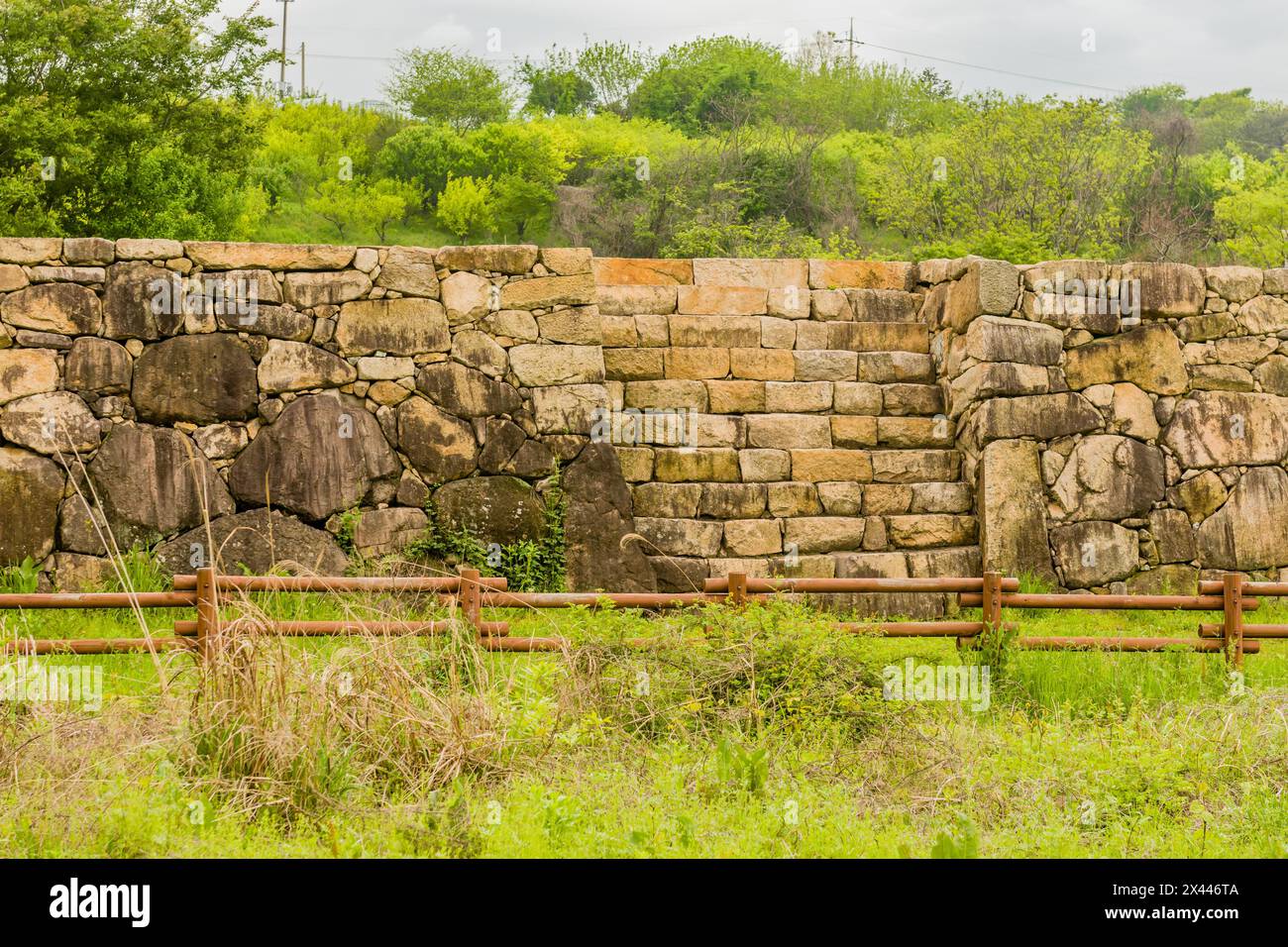 Stone steps on front of remains of Japanese stone fortress in Suncheon ...