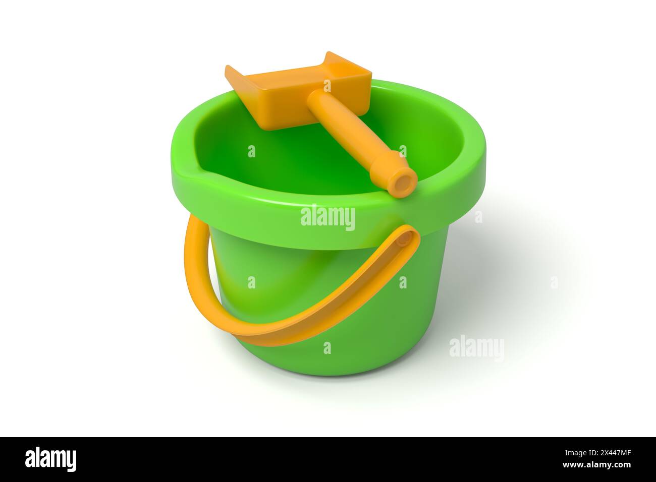 Illustration of green bucket and orange shovel Stock Photo - Alamy