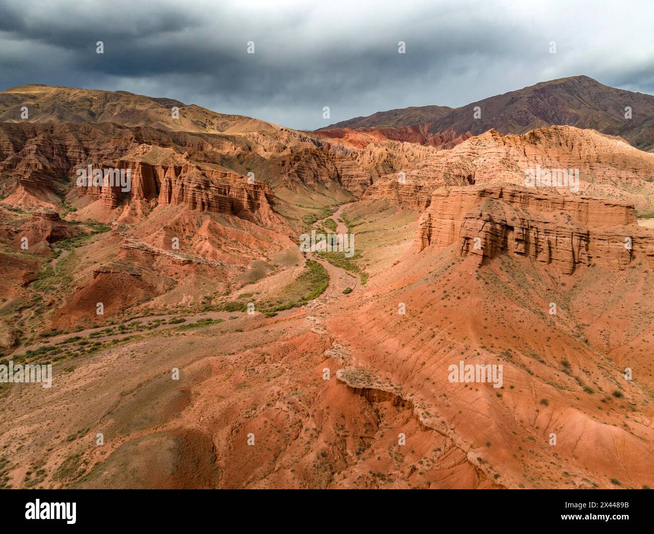 Panorama, gorge with eroded red sandstone rocks, Konorchek Canyon, Boom ...