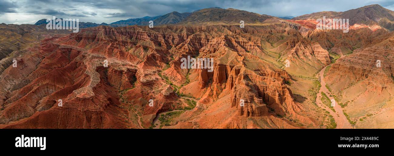 Panorama, gorge with eroded red sandstone rocks, Konorchek Canyon, Boom ...