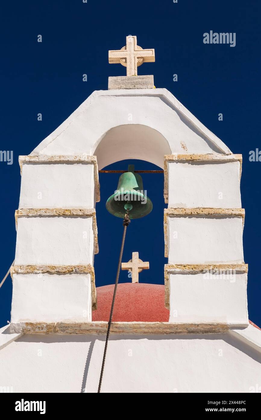 Greek Orthodox church bell tower, Mykonos Town, Mykonos Island, Greece ...
