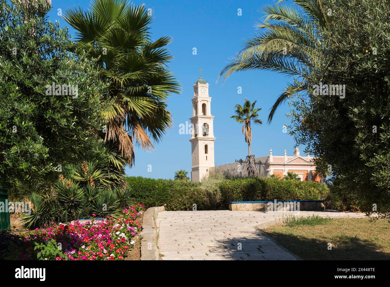 Paving stone foot path and St-Peter's Church through Abrasha Park ...
