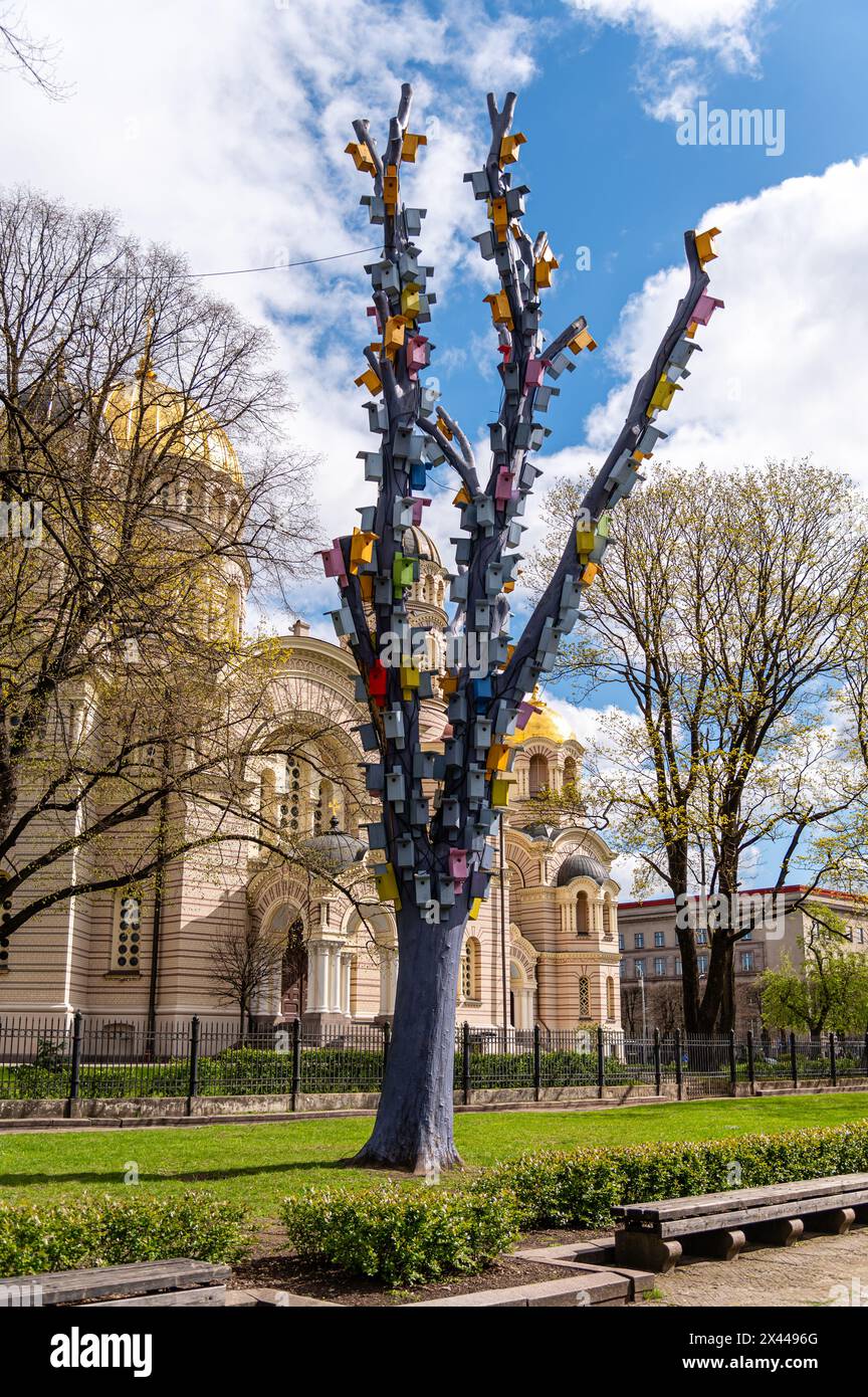 Colourful Tree with birdhouses, Riga, Latvia Stock Photo - Alamy
