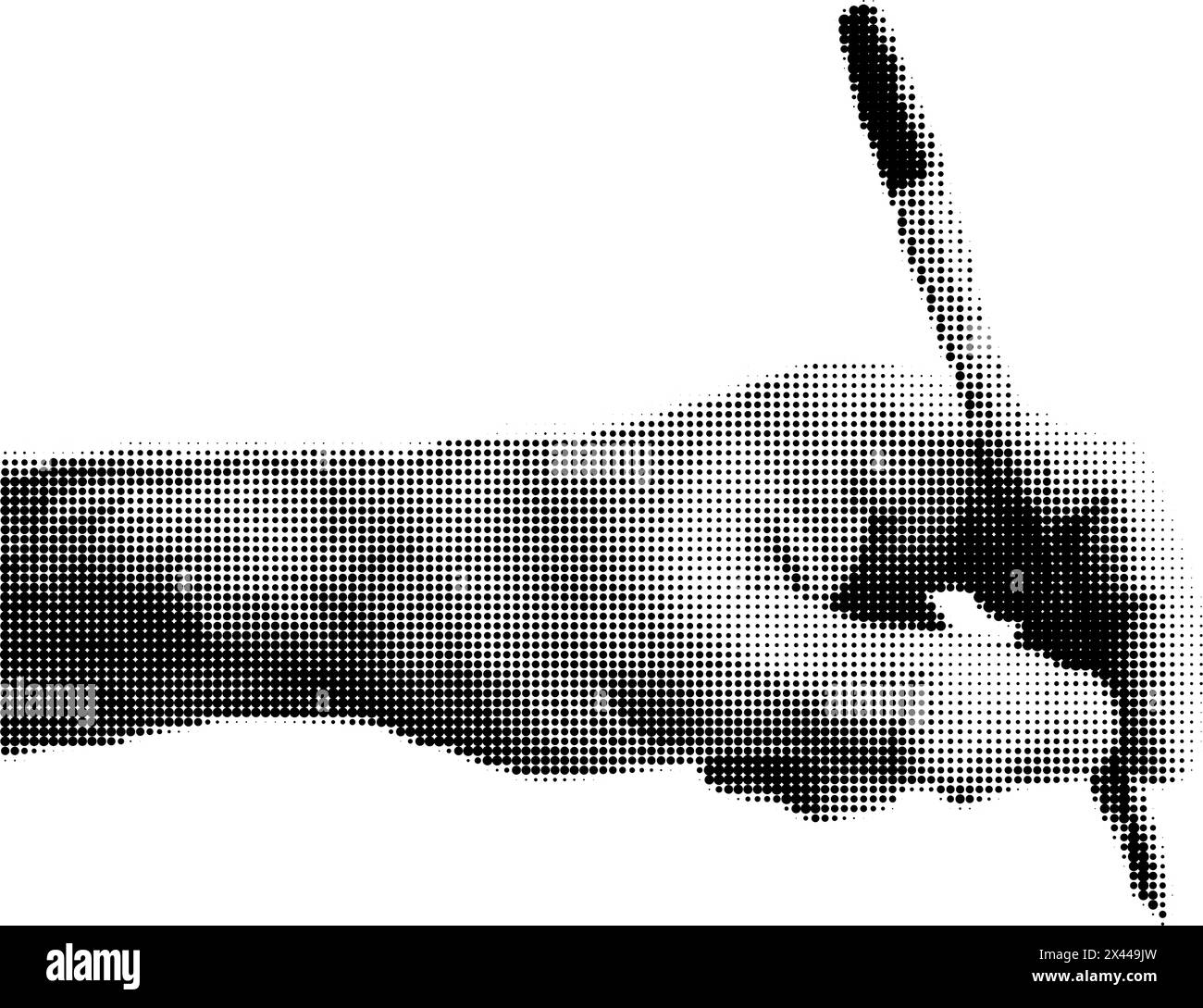 Halftone dotted male writing hand with a pen. Vector textured human arm ...
