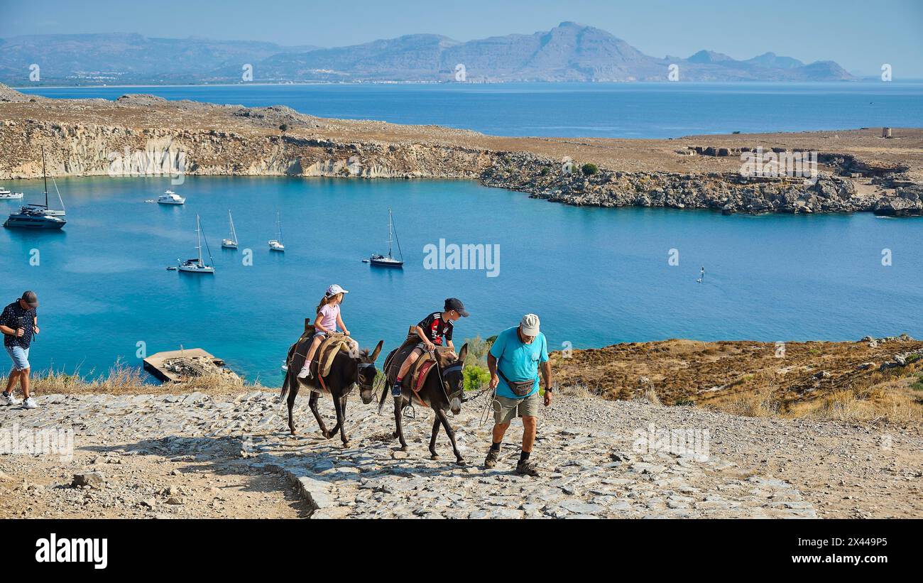 Donkey trail to the Acropolis, children on a donkey trek on a hiking ...