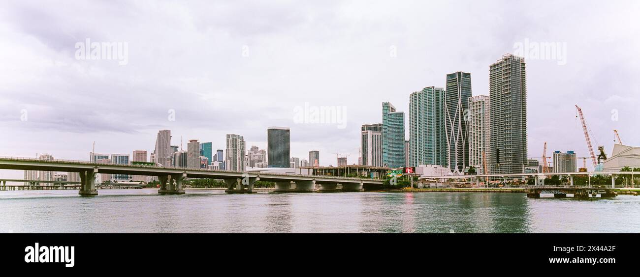 MacArthur Causeway ICW Bridge and Downtown Miami, Miami, Florida, USA ...