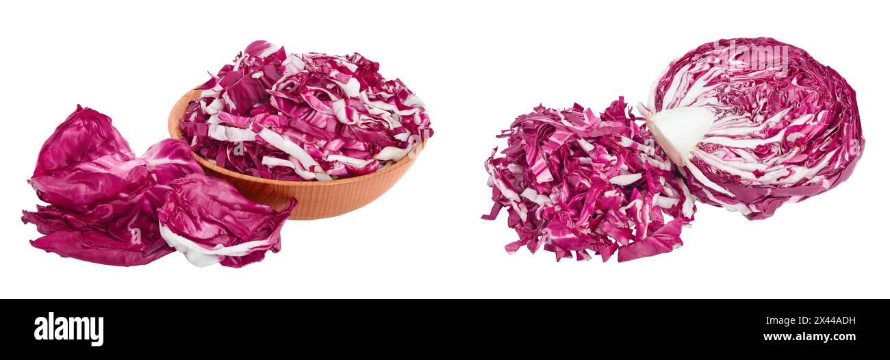 Fresh red radicchio salad in wooden bowl isolated on white background ...