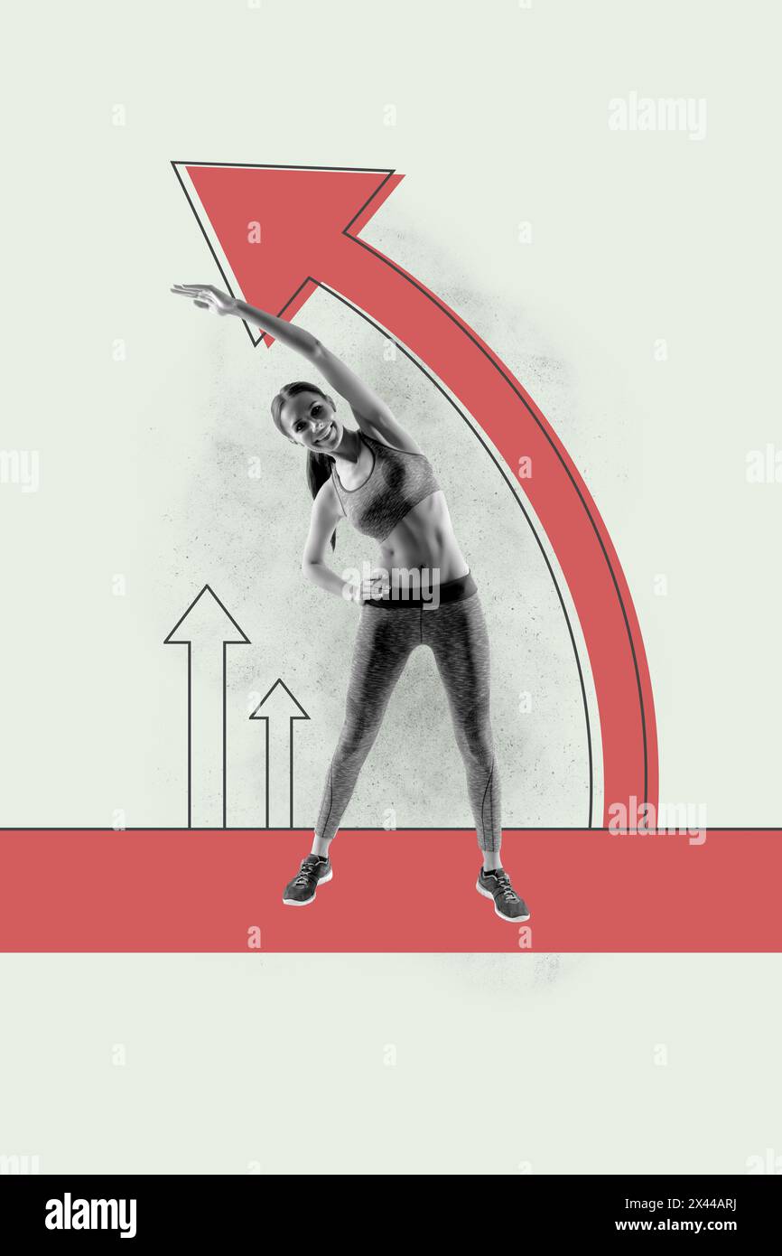 Creative trend collage of female practice sport exercise workout warmup ...