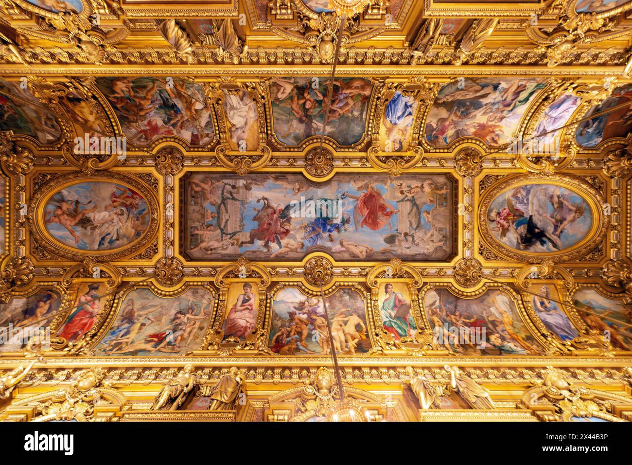 View of the Grand Foyer of the Paris Opera building design by architect ...