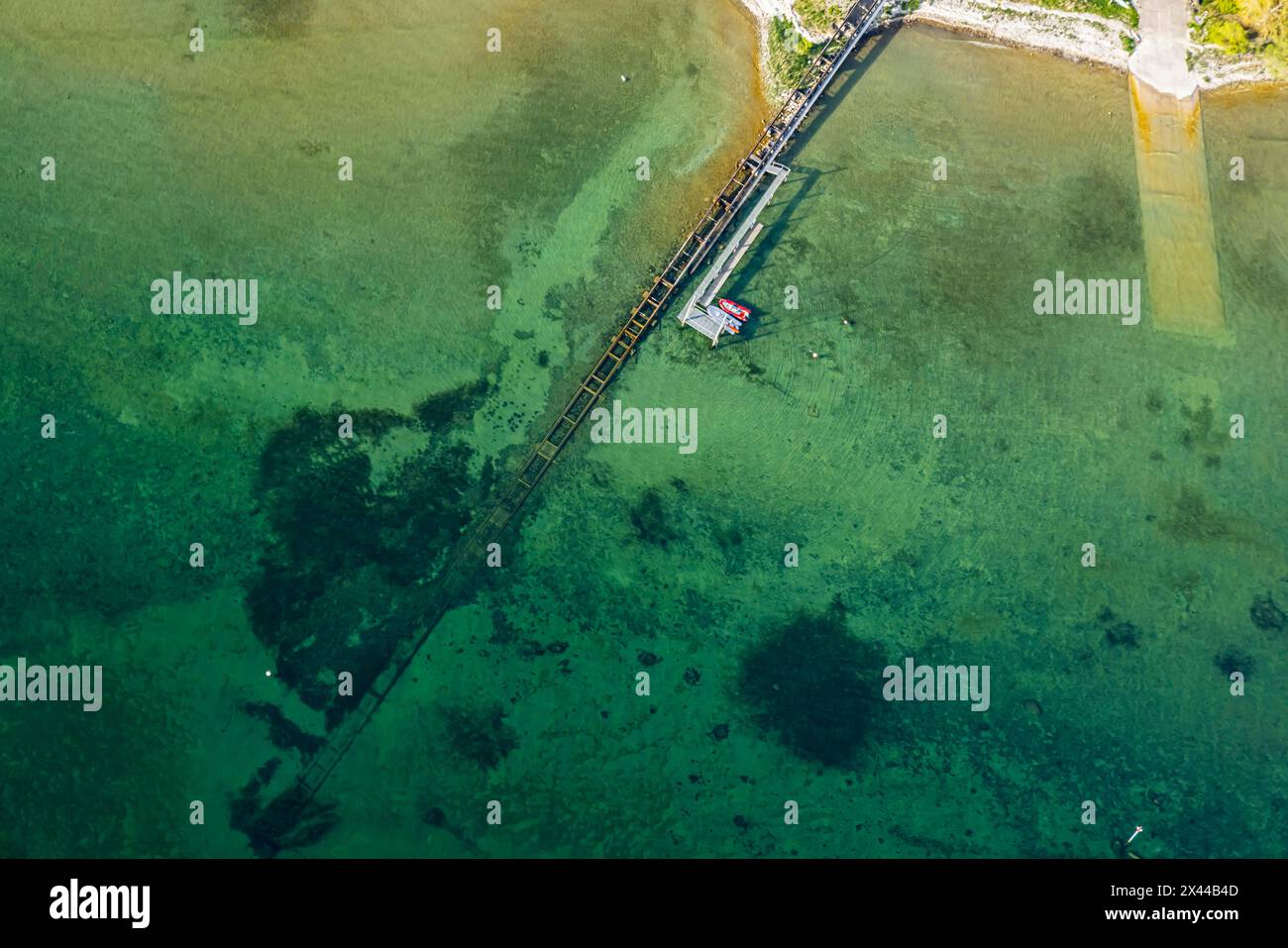 Flight in a zeppelin along the shore of Lake Constance, aerial view ...