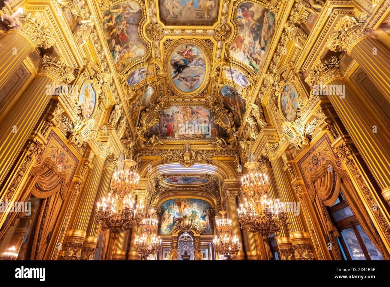 View of the Grand Foyer of the Paris Opera building design by architect ...