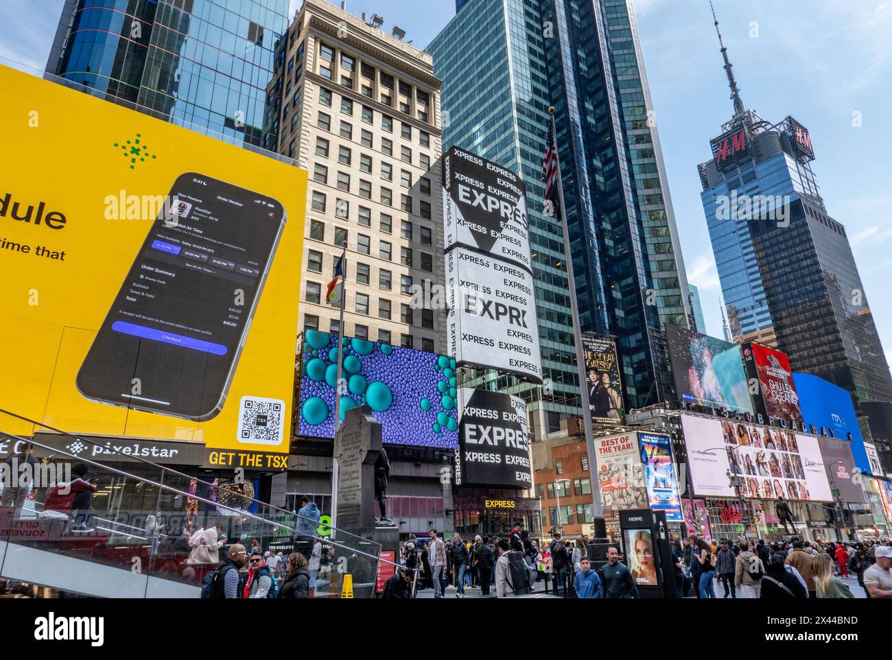 Times Square buildings are covered with bright electronic billboards 24 ...