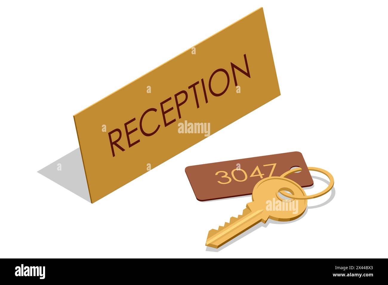 Isometric Hotel reception interior. Reception desk. Keys with keychain ...