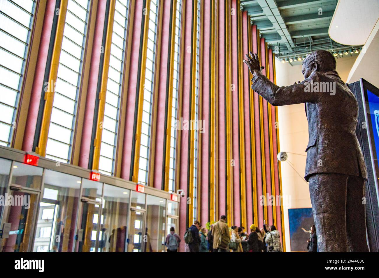 Statue of Nelson Mandela in the entrance hall of the UN headquarters in ...