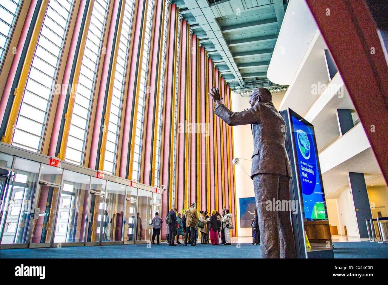 Statue of Nelson Mandela in the entrance hall of the UN headquarters in ...