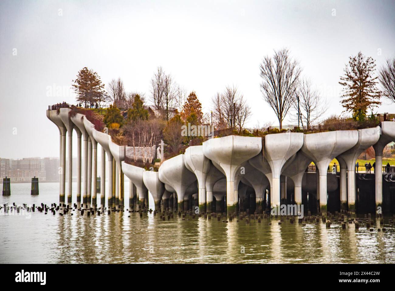 Little Island at Pier 55, an artificial island park in the Hudson River ...