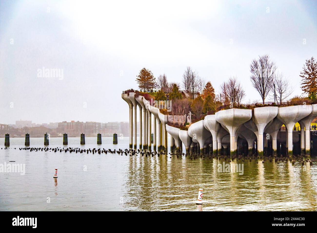 Little Island at Pier 55, an artificial island park in the Hudson River ...