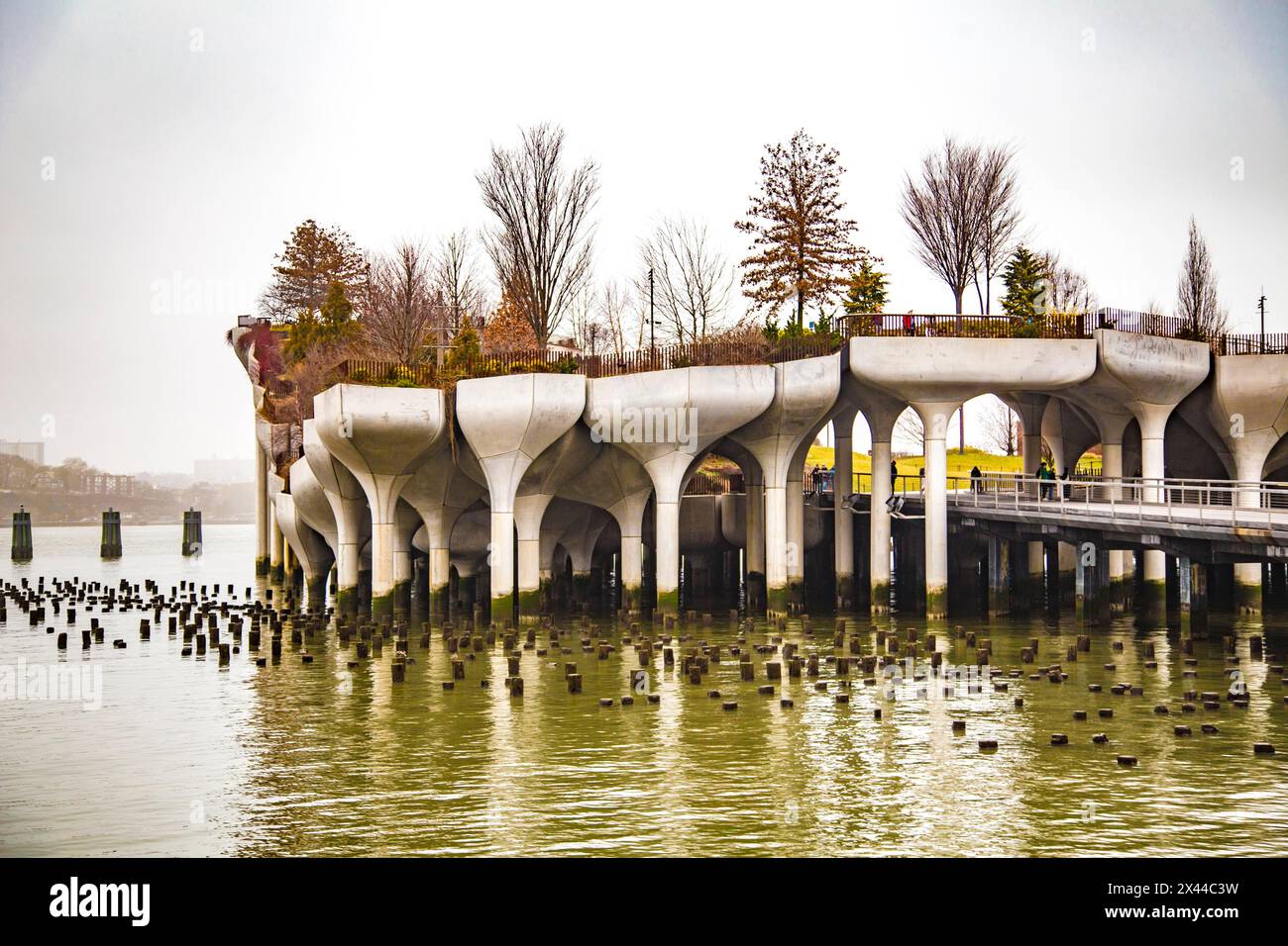 Little Island at Pier 55, an artificial island park in the Hudson River ...