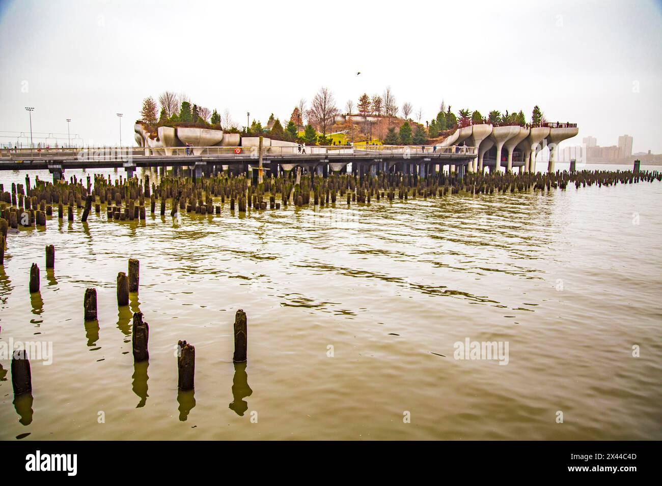 Little Island at Pier 55, an artificial island park in the Hudson River ...