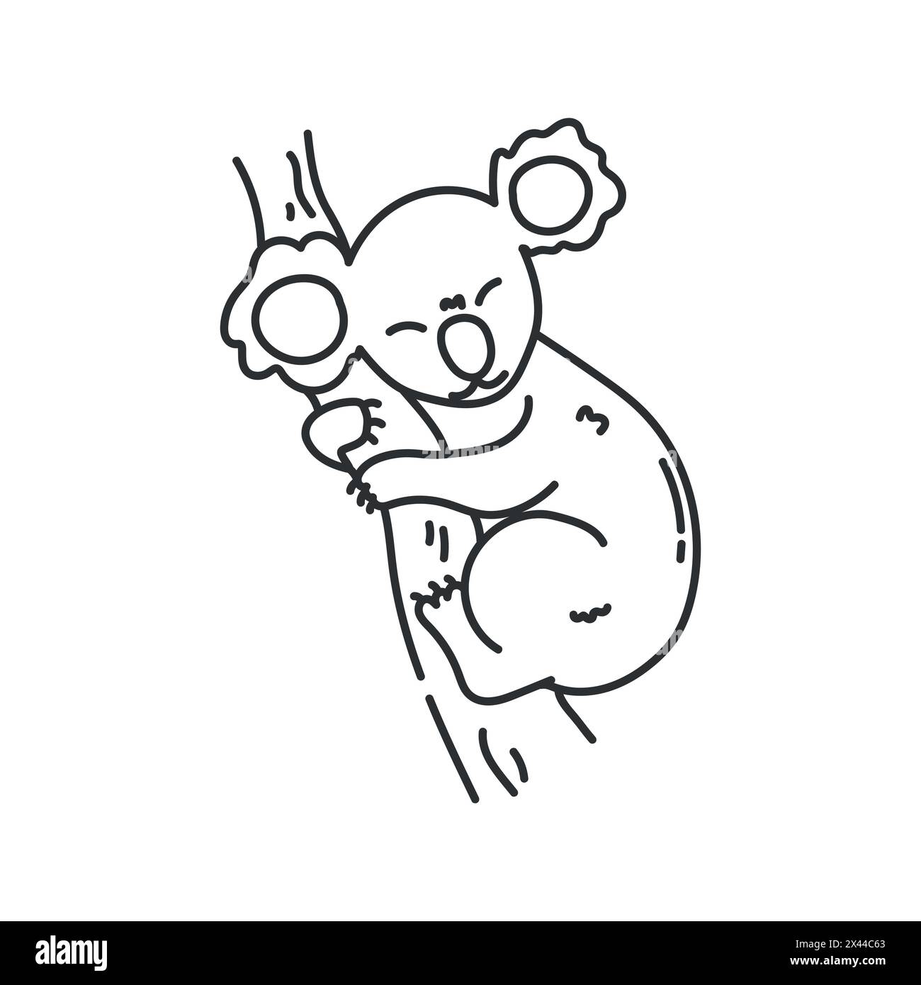 Hand drawn cute koala sleeping on a tree. Koala outline. Vector ...