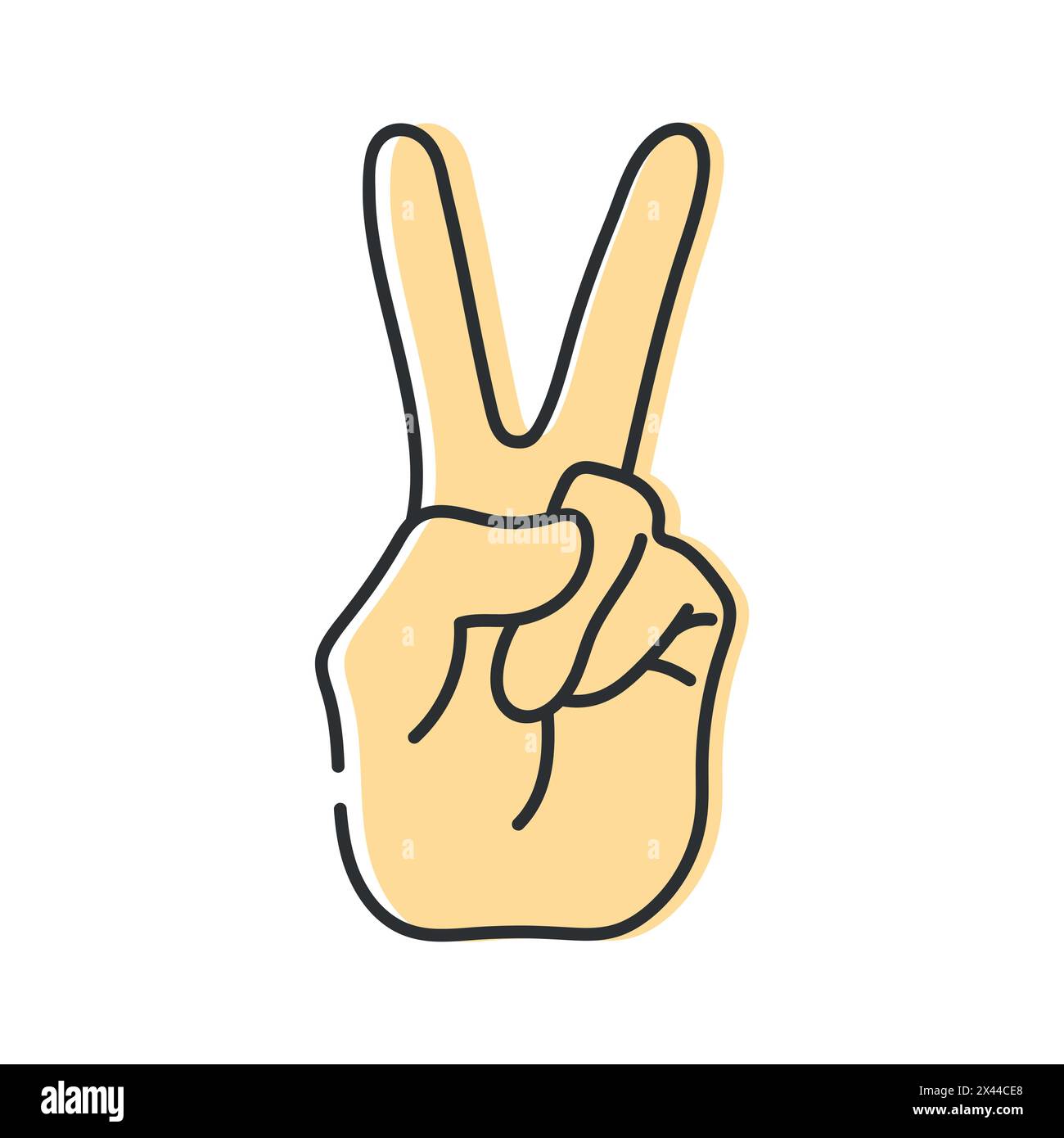 Human hand making peace sign. Line icon isolated blue background. Peace ...