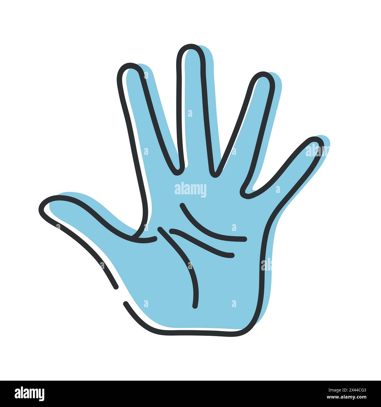 Raised human hand line icon. Open palm of a hand isolated on white ...