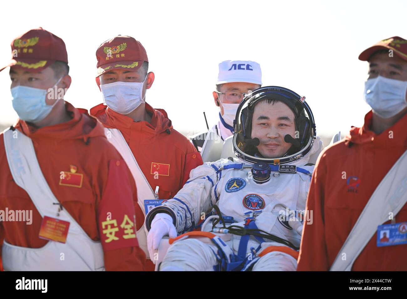 Dongfeng Landing Site. 30th Apr, 2024. Astronaut Tang Shengjie is out ...