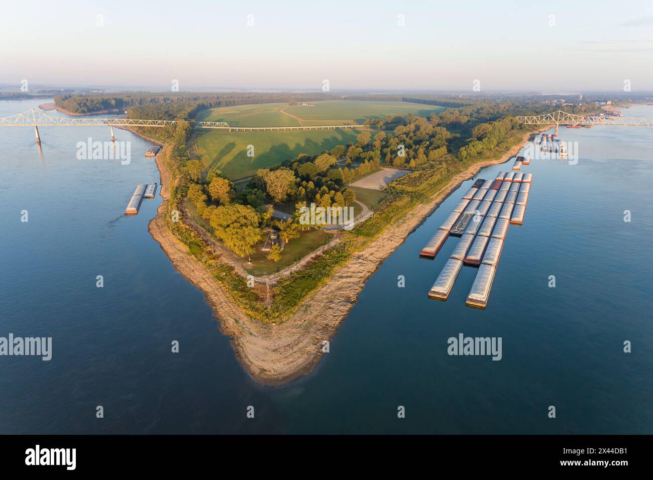Aerial of the confluence of the Ohio (right) and Mississippi (left ...