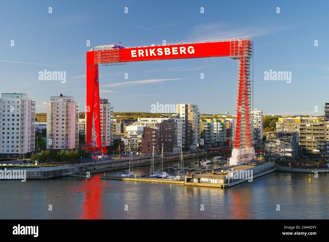 Shipyard and high-rise buildings at a harbour in Gothenburg, Sweden ...