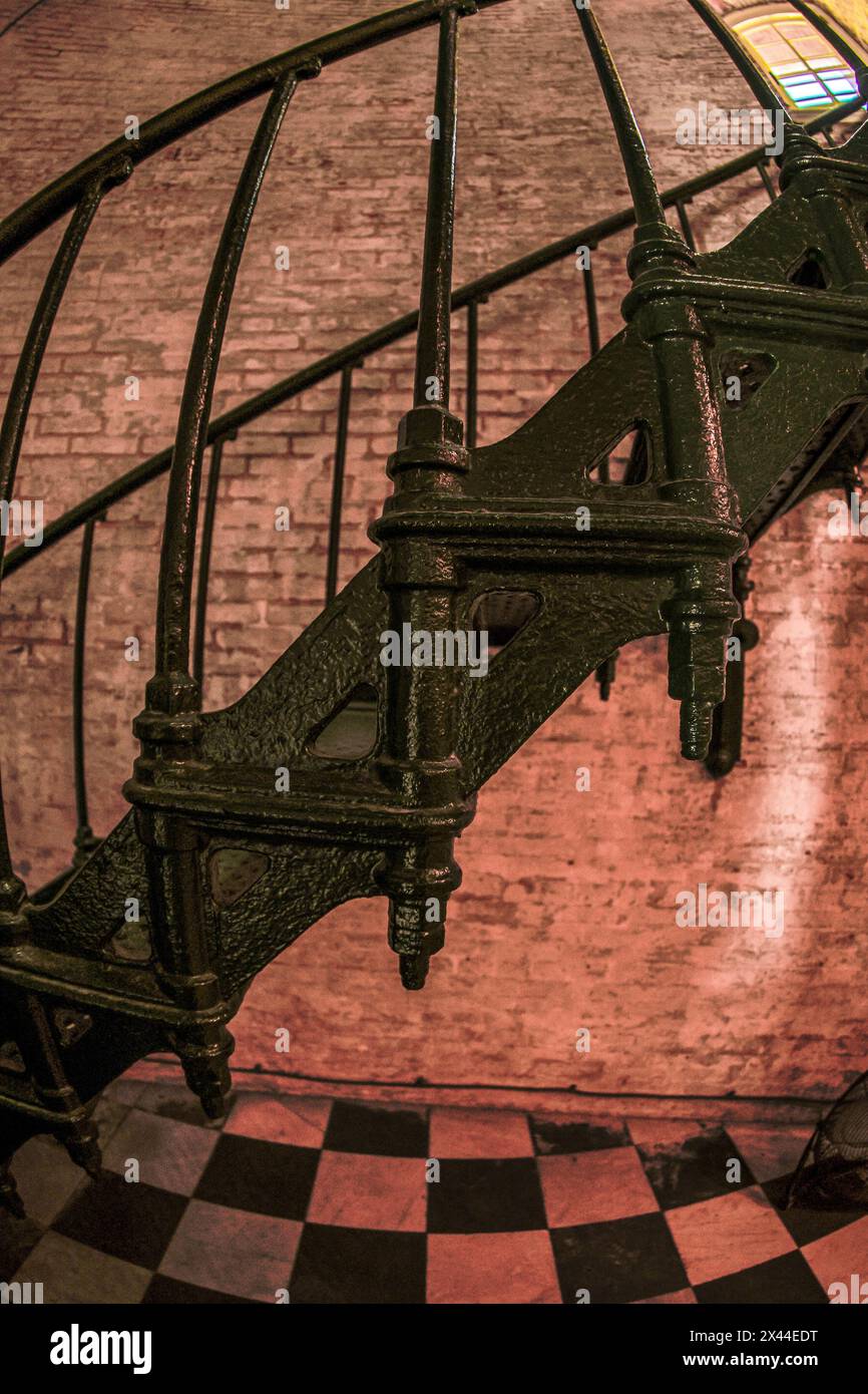USA, North Carolina, Corolla. Spiral staircase inside the Currituck ...