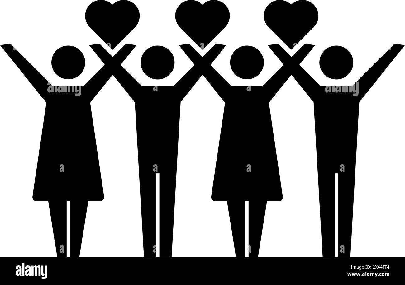 Community icon, people with heart symbol for charity, love, unity and ...
