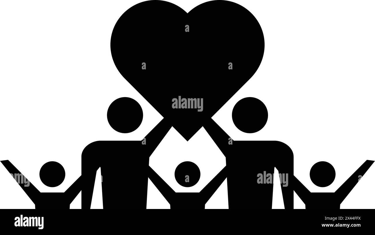 Community icon, people with heart symbol for charity, love, unity and ...