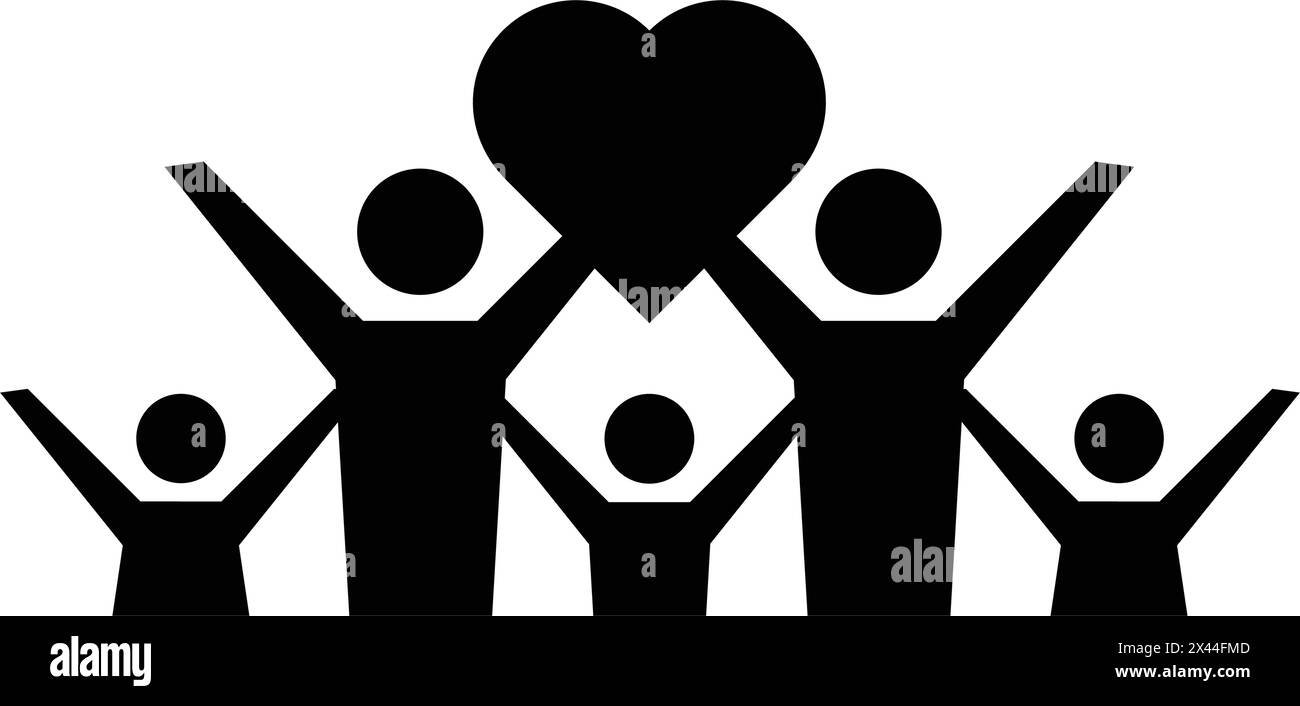 Community icon, people with heart symbol for charity, love, unity and ...